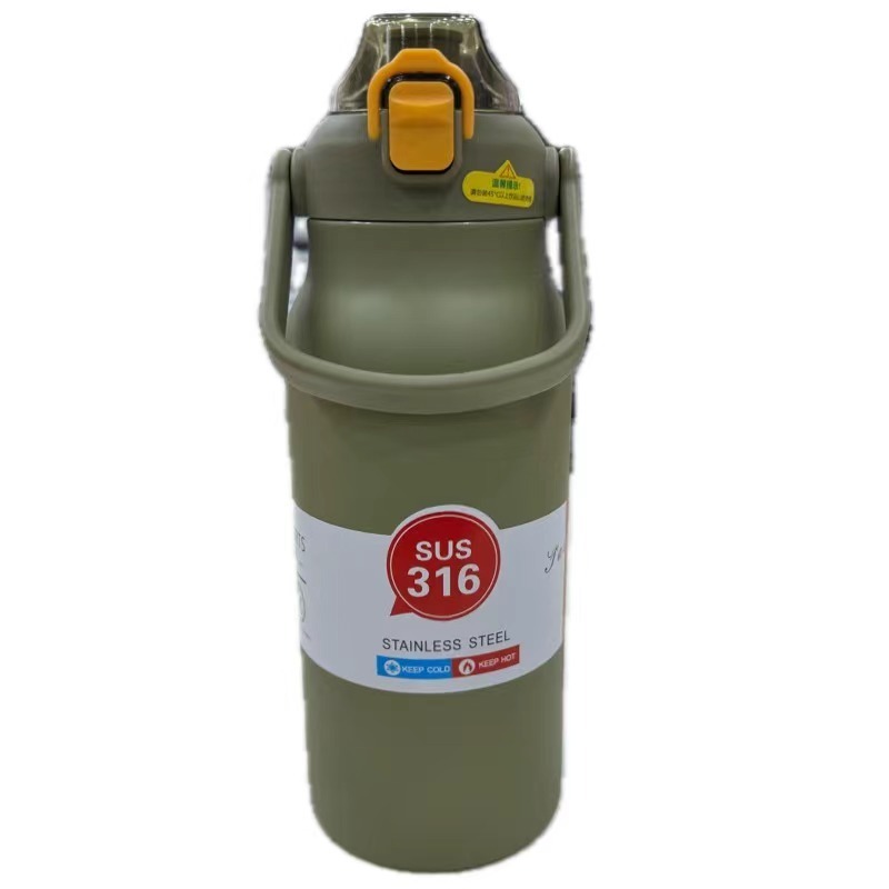 คางเล่อกระติกน้ำสแตนเลส316 กระบอกน้ำเก็บความร้อน ความเย็น มีหูหิ้ว และหลอด ขนาด1700ml มี6สีให้ ...