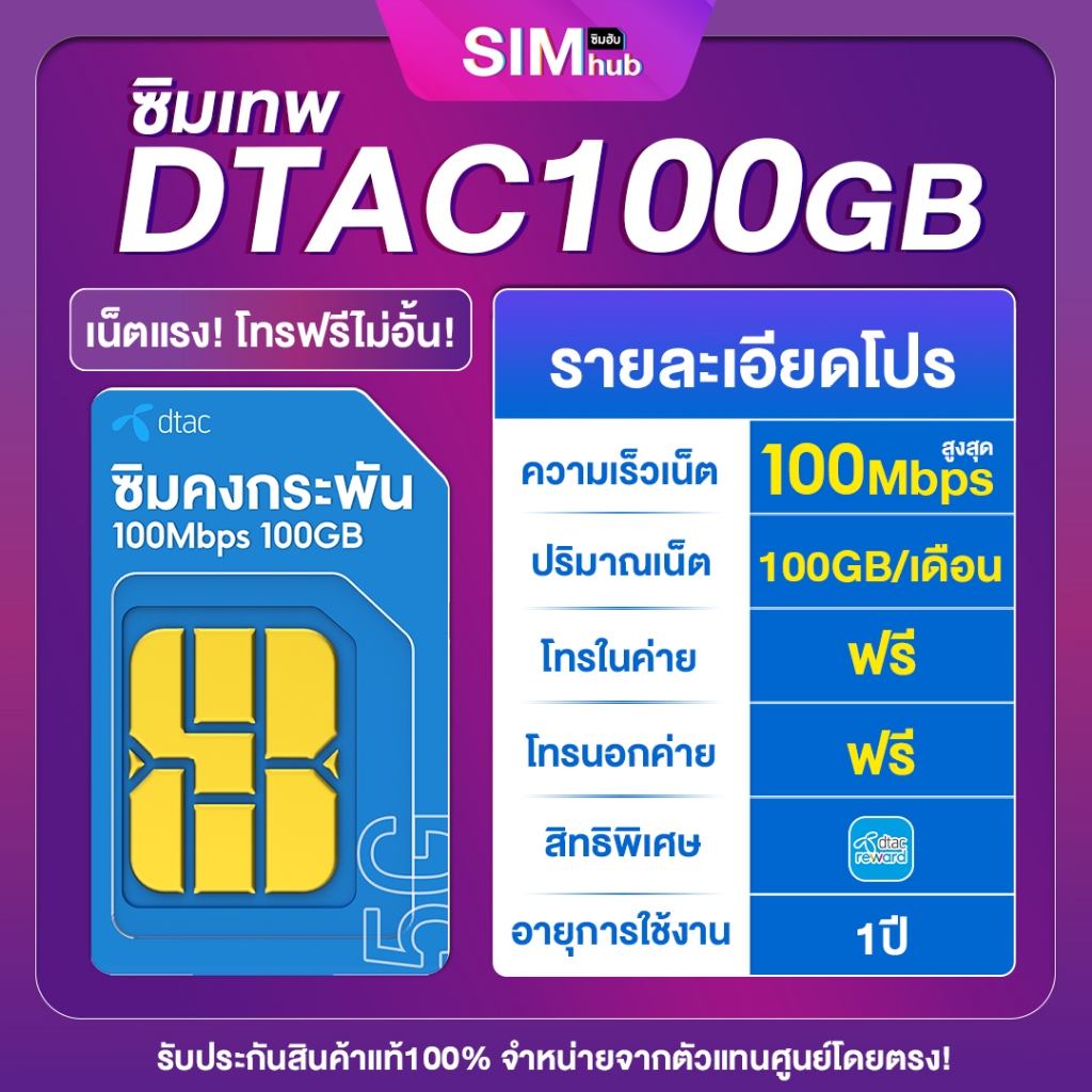 ซิมคงกระพัน 100GB Sim Dtac โทรฟรีทุกค่าย ครั้งละ 15 นาที สายตัดโทรออกใหม่ได้ ซิมเน็ตรายปี ...