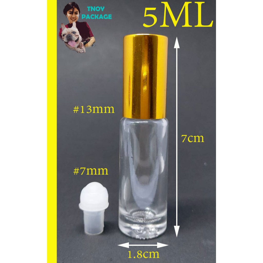 ขวด 5 มล. (50ใบ) ขวดแก้ว 5cc กลม ใส / ขาวขุ่น 5ml ลูกกลิ้ง + ฝาทอง เงิน Tnoy Package บรรจุภัณฑ์ ...