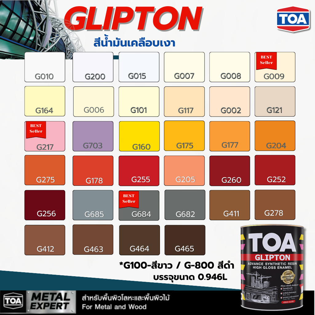 สีน้ำมัน ทีโอเอ กลิปตั้น สีเคลือบเงา TOA Glipton ขนาด 0.946L. สีทาเหล็ก ...