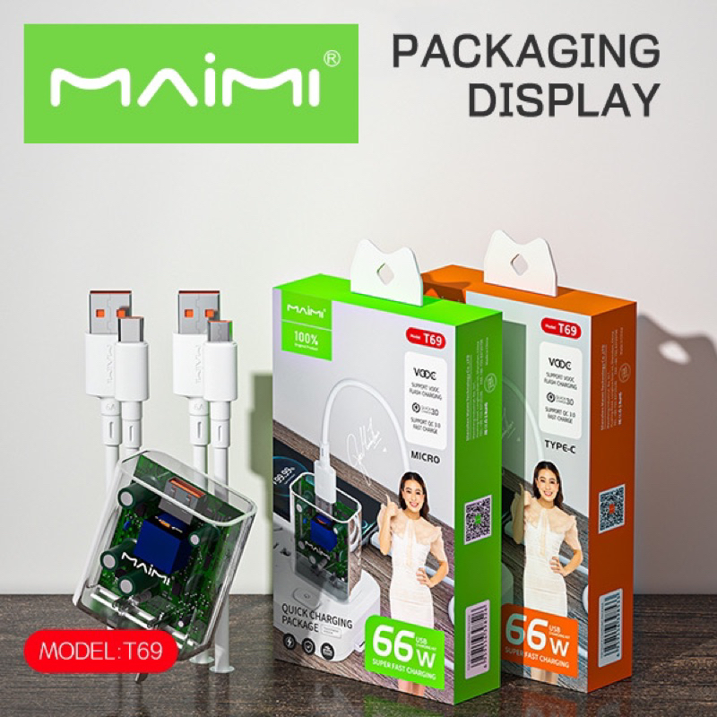 ที่ชาร์จ MAIMI T69 หัวชาร์จ 66W + สายชาร์จ 6A SUPER FAST CHARGING มี ชุดสาย Android/Micro และ ...