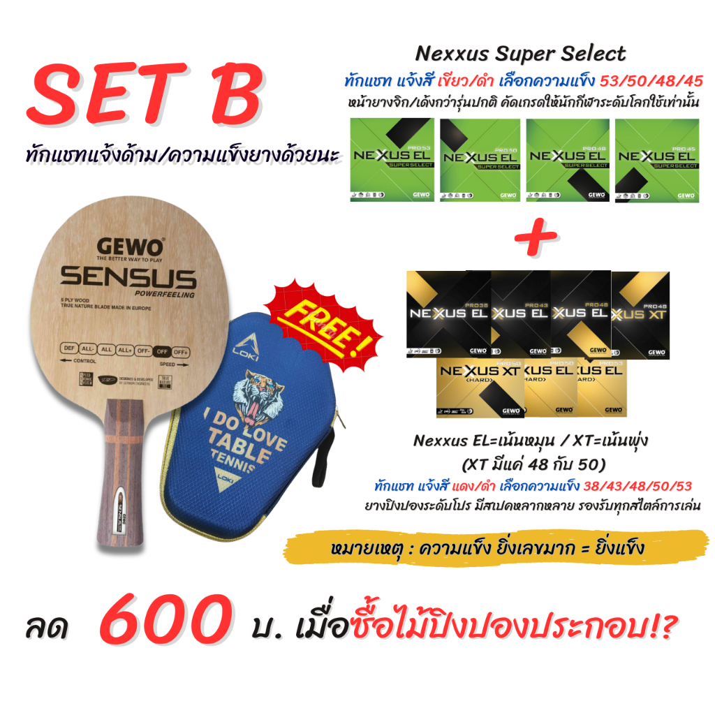 ไม้ปิงปองประกอบ ระดับมืออาชีพ GEWO SENSUS Power Feeling ไม้ปิงปอง พร้อมเยอรมัน Gewo 2 แผ่น ยาง ...