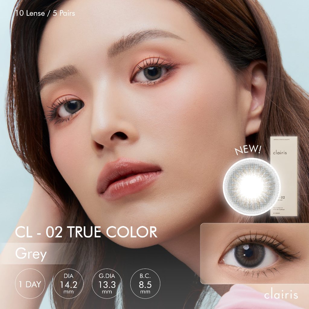 (NEW) Clairis 1Day:สี True Grey รุ่น CL-02 TRUE COLOR คอนแทคเลนส์รายวัน (1 กล่อง 5 คู่) คลาร์ไ ...