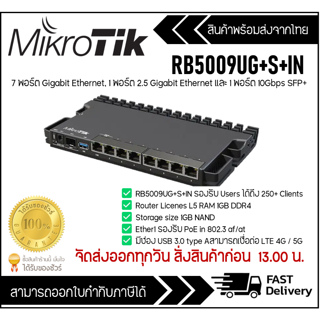 MikroTik RB5009UG+S+IN เร้าเตอร์ Port LAN 2.5Gbps รองรับ Internet 2Gbps | Shopee Thailand