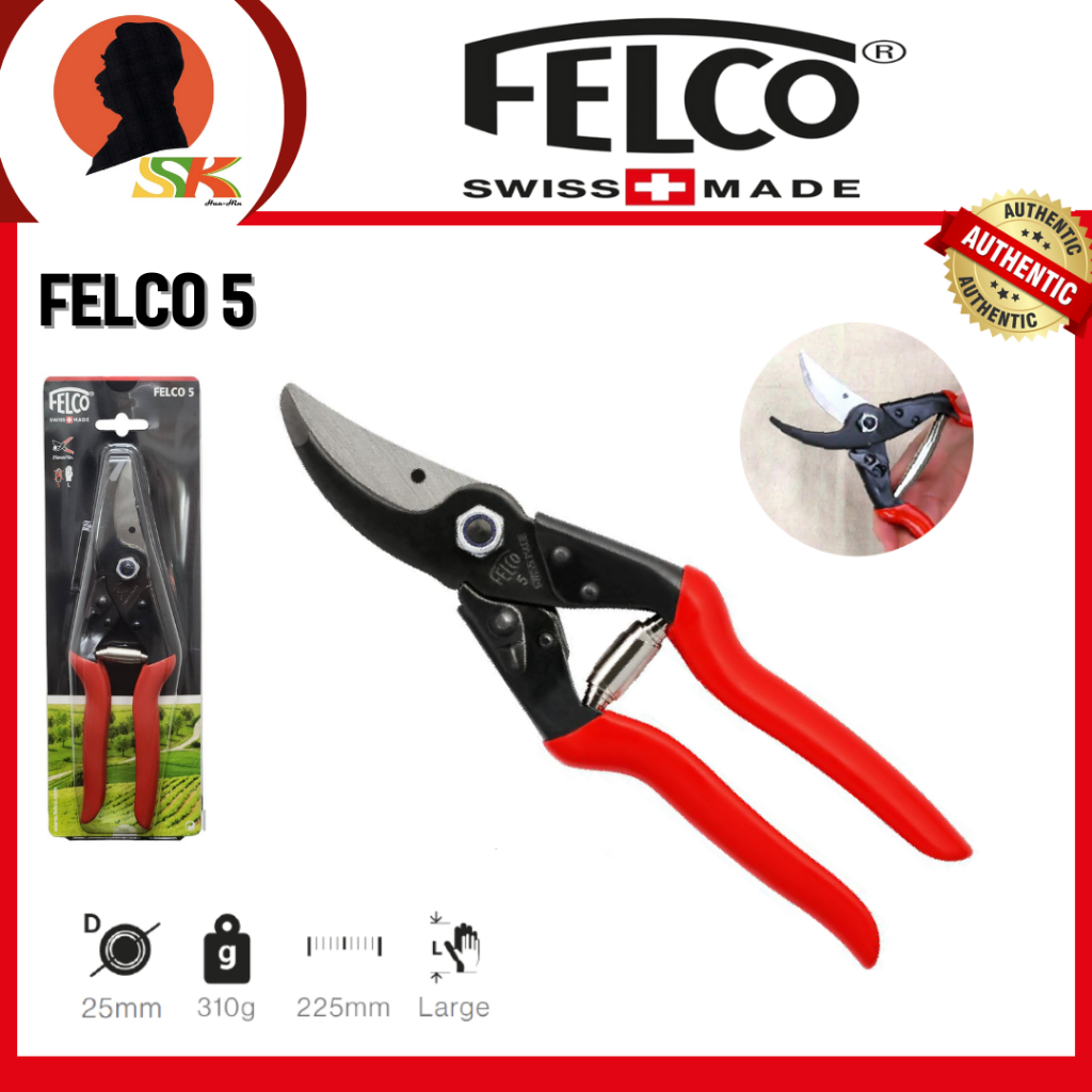 FELCO กรรไกรตัดแต่งกิ่งไม้ ความยาว 225 มม. ตัดกิ่งได้ใหญ่สุด 25 มม. รุ่น FELCO 5 (made in swiss ...