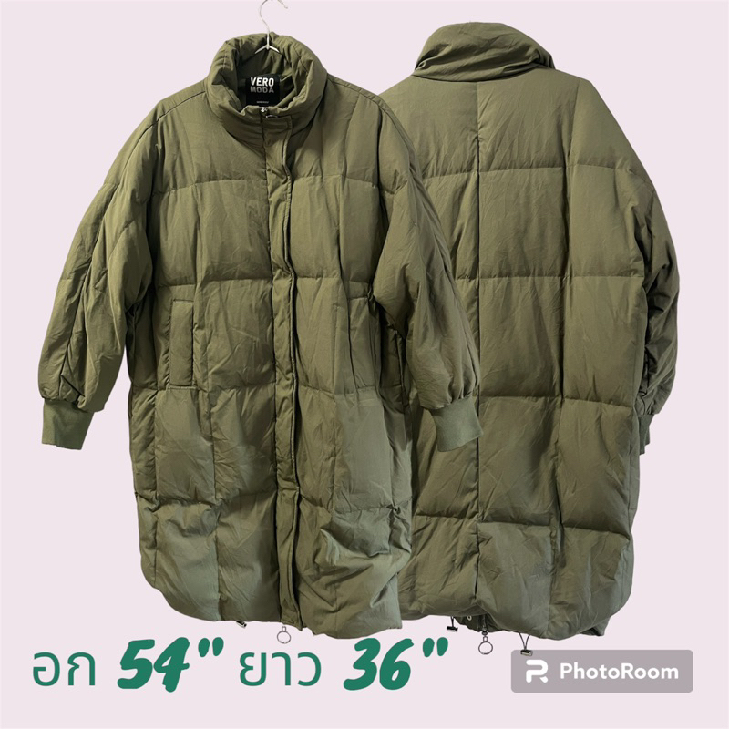 (มือสอง)padding jacket บุขนเป็ดสีเขียวขี้ม้า | Shopee Thailand