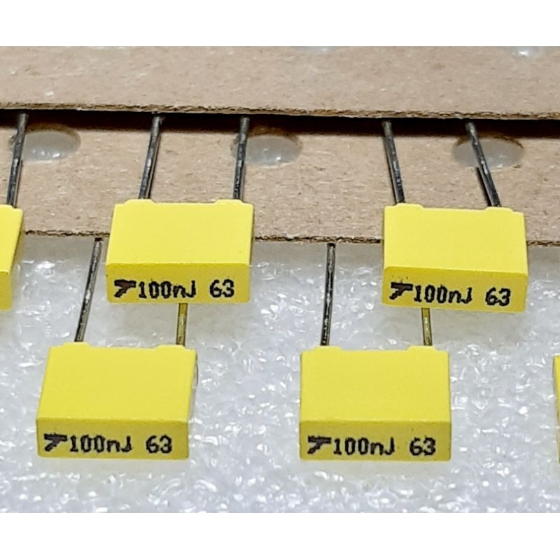 0.1uf 100nf 104 63v (ราคา10ตัว) polyester film capacitor ตัวเก็บประจุ คาปาซิเตอร์ ระยะขา 5 มม mm ...