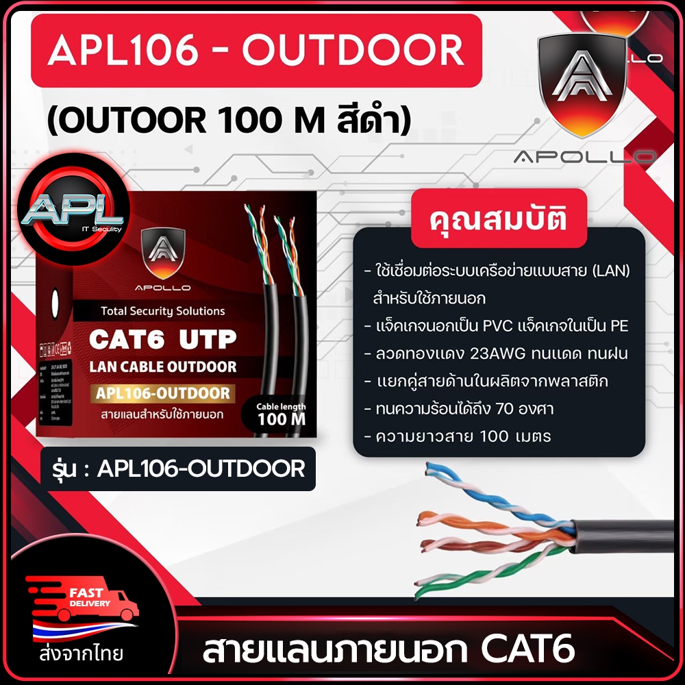 Apollo รุ่น APL106-OUTDOOR สายแลน Lan Cable UTP CAT6 Outdoor สำหรับใช้ ...