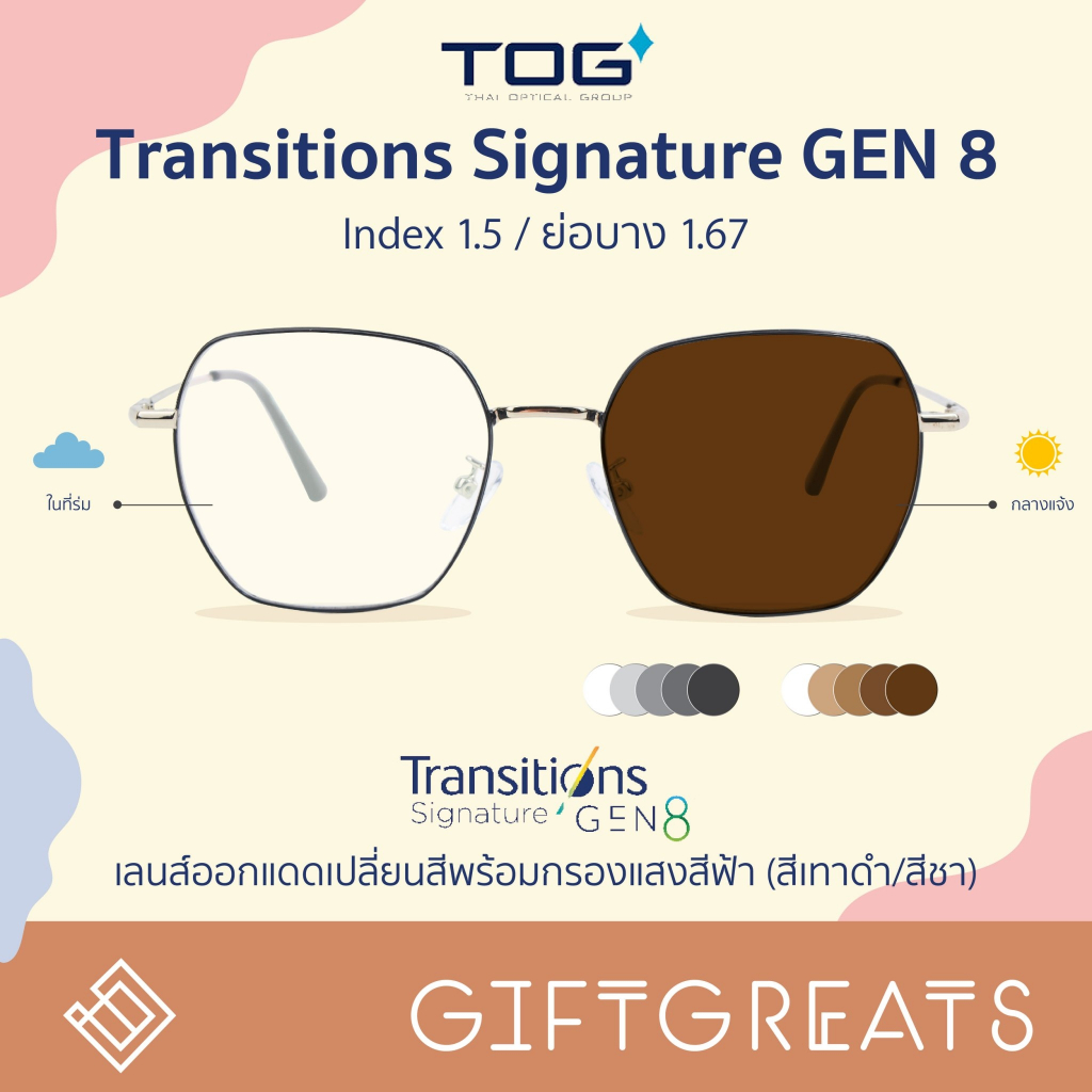 TOG TRANSITIONS GEN8 1.5-1.67 - เลนส์กรองแสงสีฟ้าออกแดดเปลี่ยนสี ...