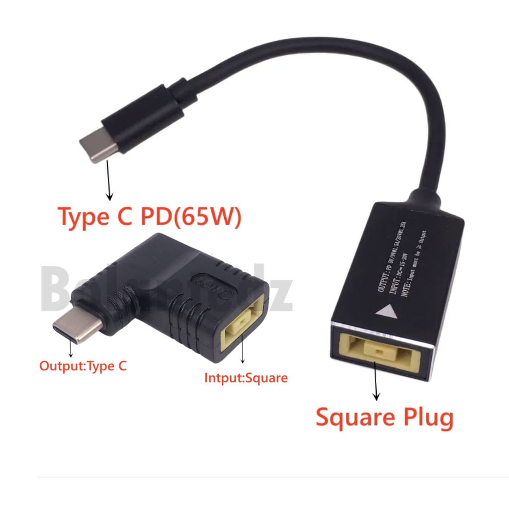 สายชาร์จเร็ว PD USB Type C 65W สำหรับ Lenovo ที่ชาร์จแล็ปท็อปปลั๊กแบบสี่เหลี่ยมเป็น Type C PD อะ ...