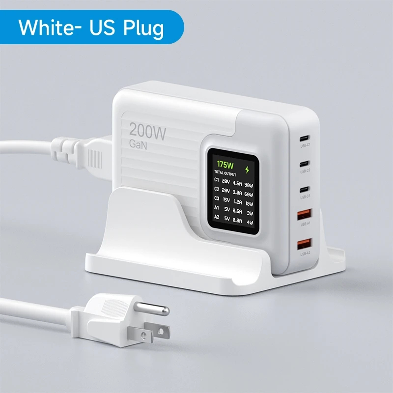 Hagibis 200W USB C Charger, Desktop 5 Ports GaN Charger with LCD Display Fast Charging Station ...