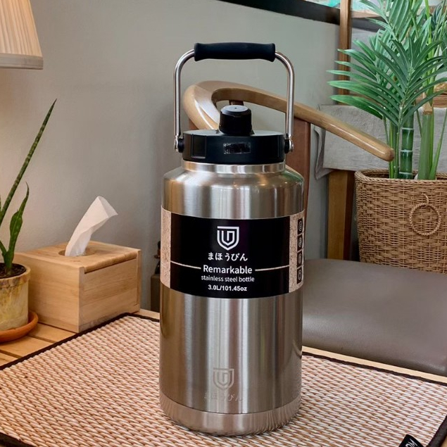 Mahobin กระติกน้ำ กระติกน้ำเก็บความเย็น มีหลอด หูหิ้วในตัว สแตนเลส316 ขนาดใหญ่ความจุ 3000ml. M ...