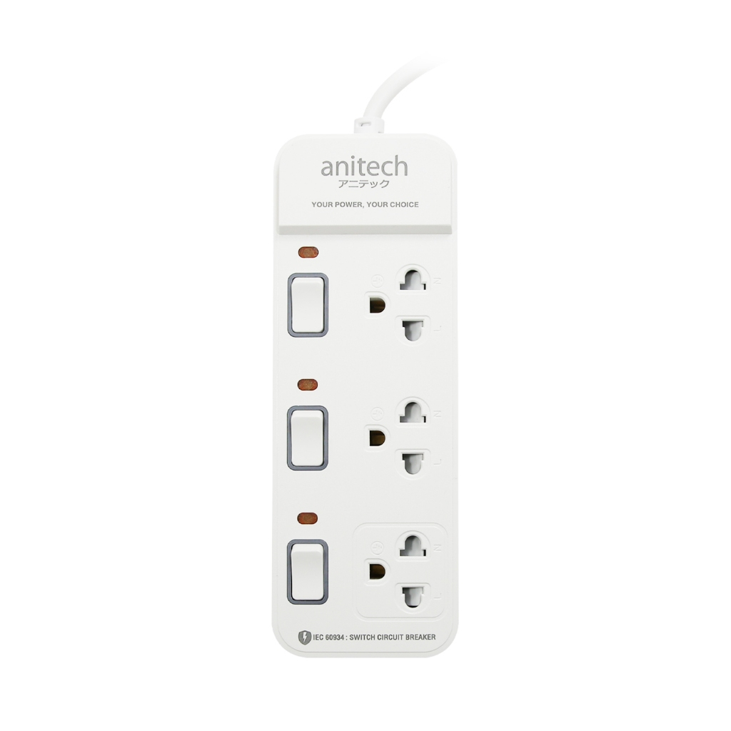 Anitech PLUG TIS แอนิเทค ปลั๊ก มอก. 5เมตร ปลั๊กไฟ สวิตซ์แยก รางปลั๊กไฟ ...
