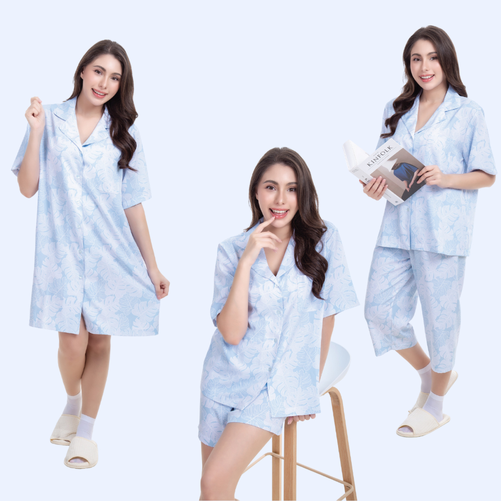 CARA Jolly Collection ชุดนอน คาร่า ชุดนอนขา 4 ส่วน ชุดนอนขาสั้น เดรส ...