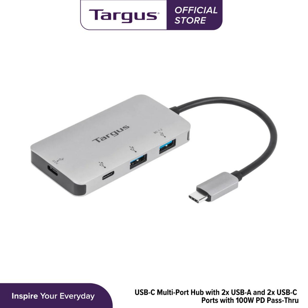 Targus USB-C Multi-Port Hub with 2x USB-A and 2x USB-C Ports with 100W ...