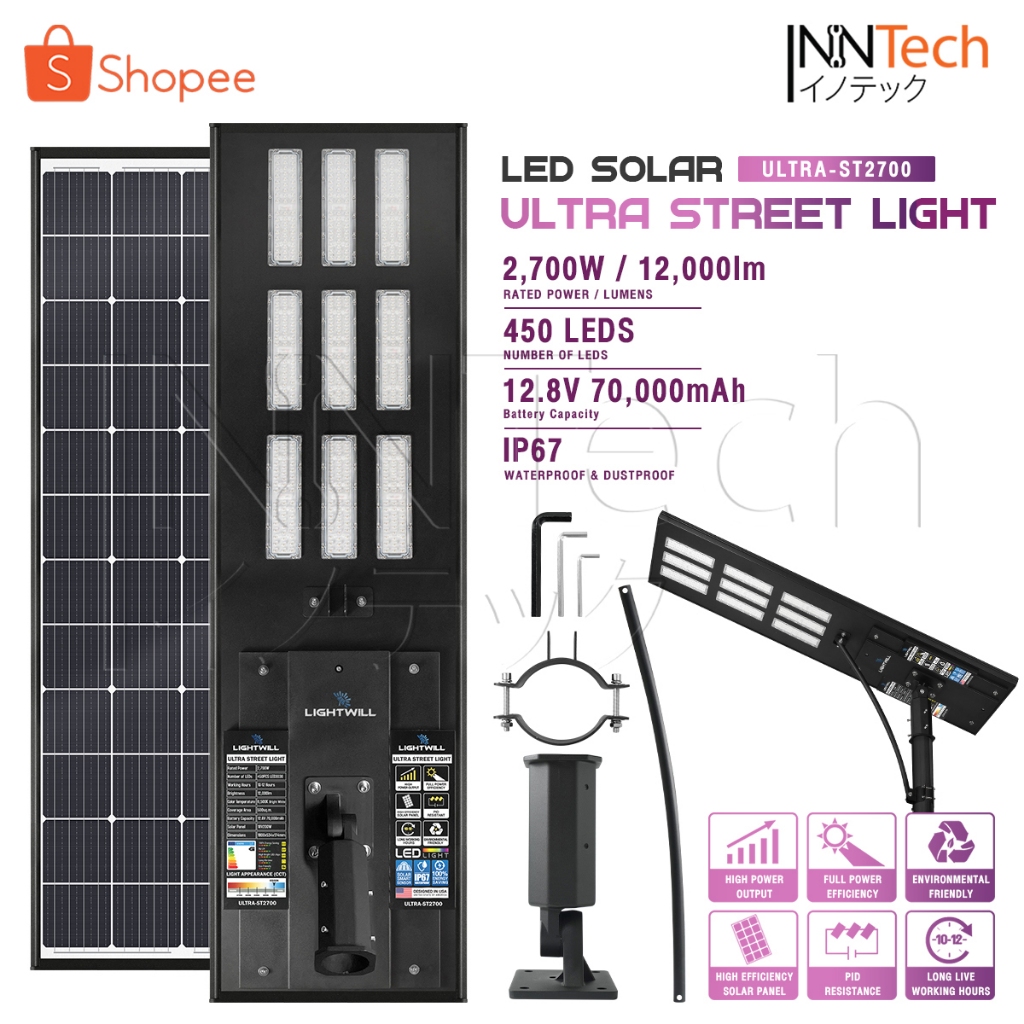 LIGHTWILL ไฟโซล่าเซลล์ 1800W / 2700W พร้อมแผงโซล่าเซลล์ ขนาดใหญ่ 155 ...