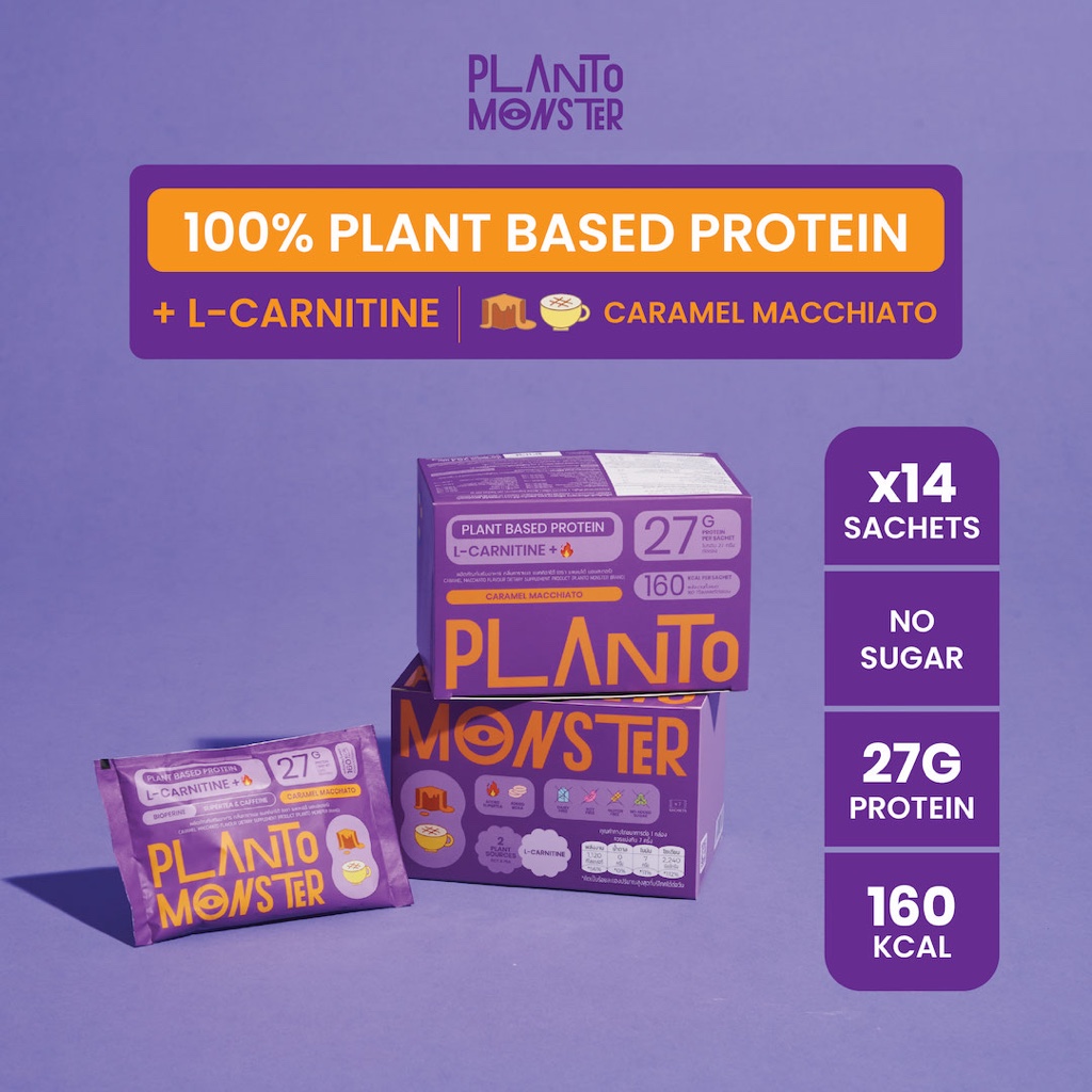 Bundle Set 2 กล่อง : PlantoMonster Plant-Based Protein โปรตีนพืช รส คาราเมล มัคคิอาโต้ 2 กล่อง ...