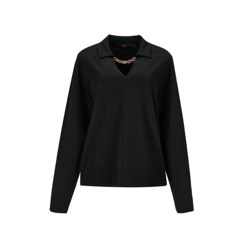 BLAACK BY G2000 เสื้อโอเวอร์ไซส์แขนยาวสีดำแต่งสร้อยที่คอสำหรับใส่ทำงาน ...