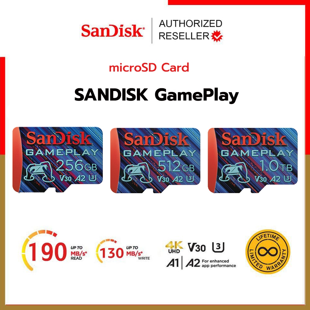 SanDisk GamePlay microSD card Mobile Gaming, microSDXC 256GB,512GB ,1TB V30 SDSQXAV ประกัน life ...