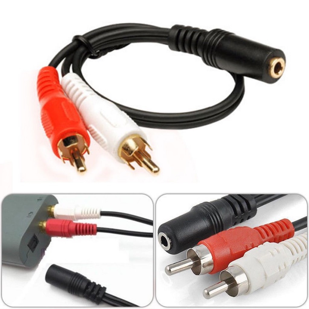 สาย AV 3.5mm Stereo Audio Female Jack to 2 RCA Male Socket to Headphone ...