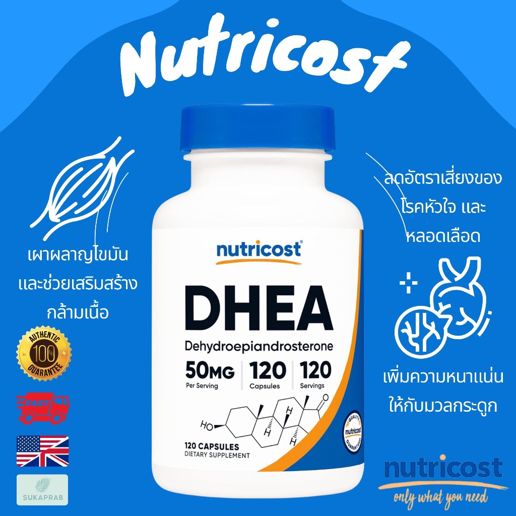 พร้อมส่ง Nutricost DHEA 50mg 120 Capsules ช่วยเสริมสร้างกล้ามเนื้อและเผาผลาญไขมัน | Shopee Thailand