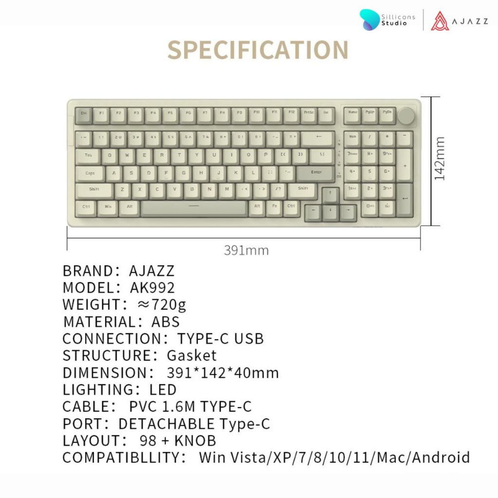 Ajazz AK992 Retro 100% LED Light Gasket Wired Mechanical Keyboard ...