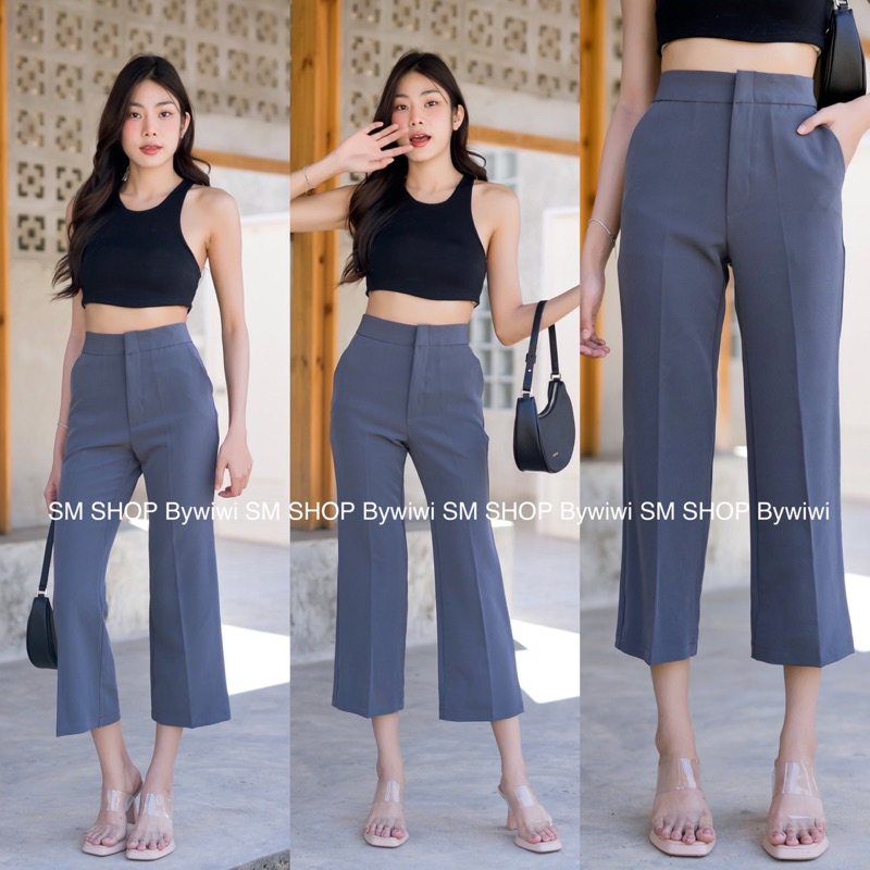 กางเกงขากระดิ่ง ตะขอหน้า ผ้าไอวี่ ผ้าเปเป้ S - 2XL ป้าย SMSHOP พร้อมส่ง | Shopee Thailand