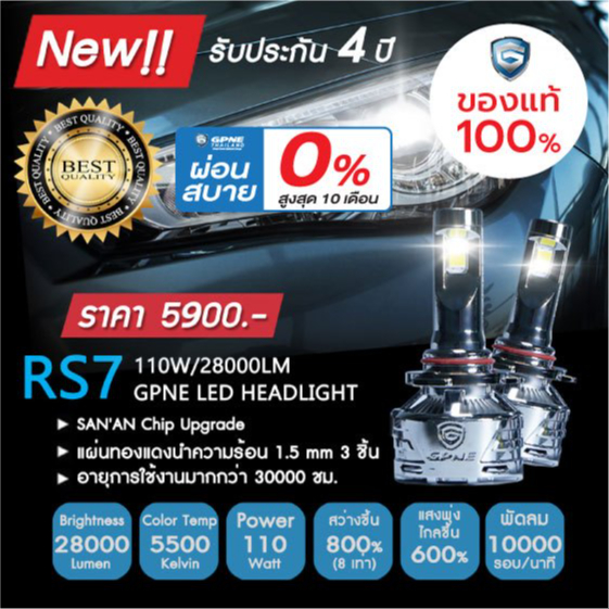 GPNE RS7 หลอดไฟหน้ารถยนต์ LED (140w) | ของแท้ 100% รับประกัน 4 ปี ...