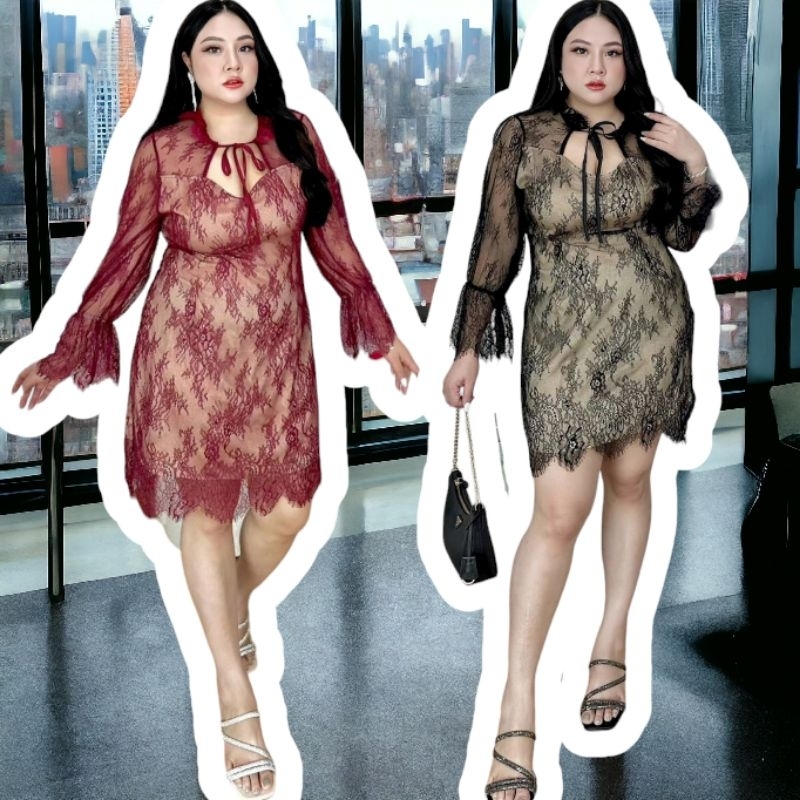 เดรสสาวอวบ ชุดลูกไม้สาวอวบ อก 40-48 Peppermint_PlusSize (666) | Shopee Thailand