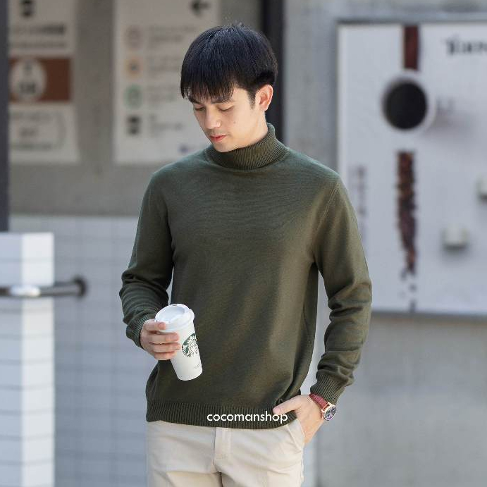 COCO-MAN เสื้อไหมพรมผู้ชาย คอเต่า แขนยาว มี ให้เลือกหลายสี สี เนื้อนุ่ม ...