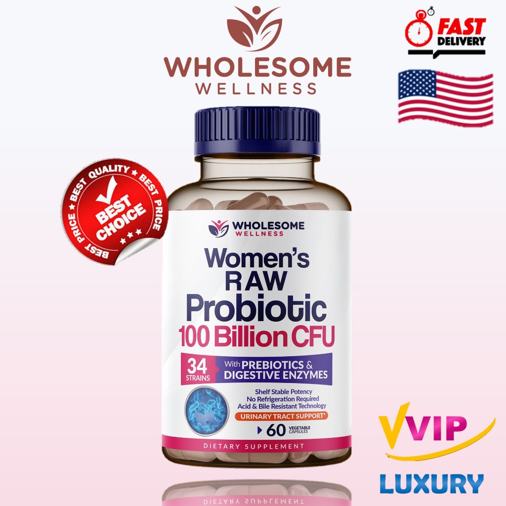 Women’s Raw Probiotics 100 Billion CFU Organic With Prebiotics, Digestive Enzymes 60 capsules ...
