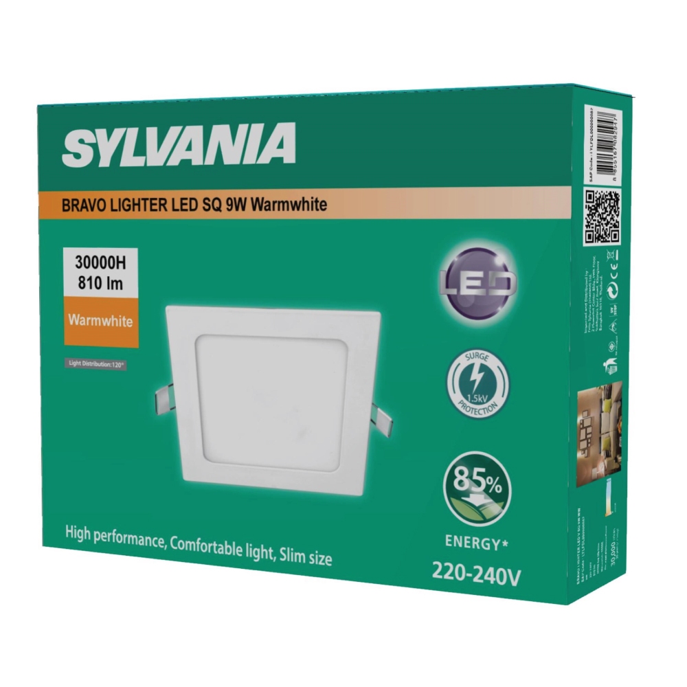 [มี 2 แสง]SYLVANIA ดาวน์ไลท์แบบฝังฝ้า รุ่น BRAVO LIGHTER LED V SQ 9W WW ...