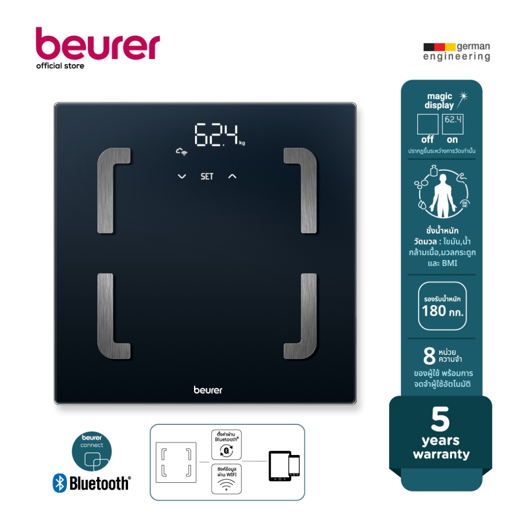 Beurer เครื่องชั่งน้ำหนัก/วัดมวล เชื่อมต่อ Bluetoothได้ Diagnostic ...