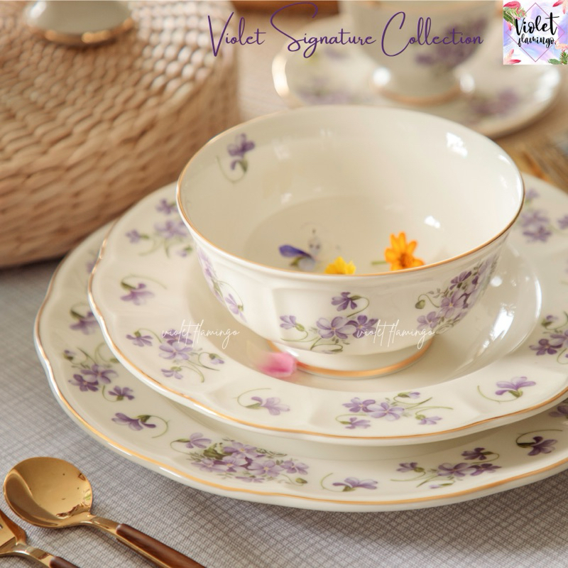 Violet Flamingo จานชามลายดอกไม้สีม่วง Violet Signature Collection ...
