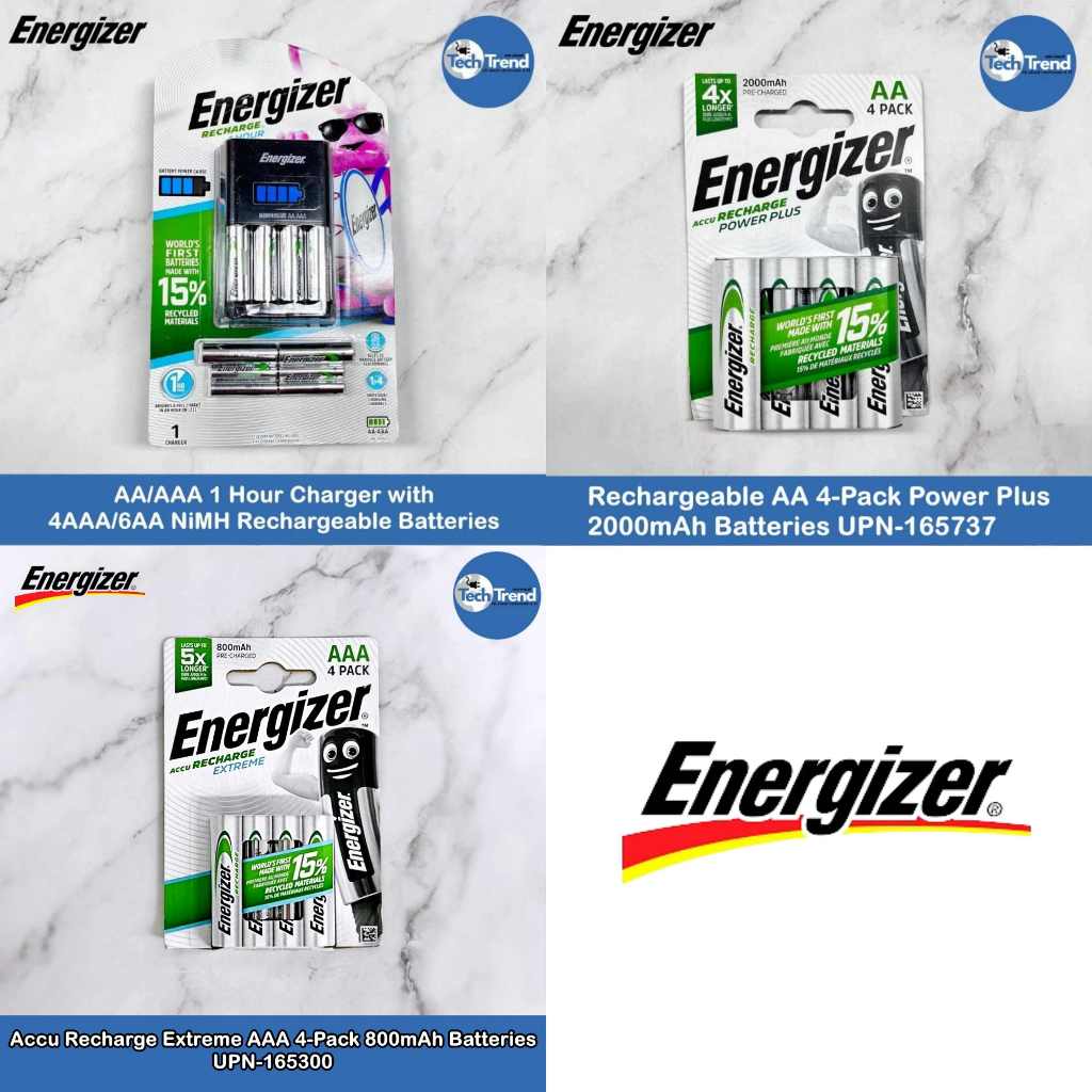 (Energizer) Recharge 1 Hour Charger with AAA/AA NiMH Rechargeable ...