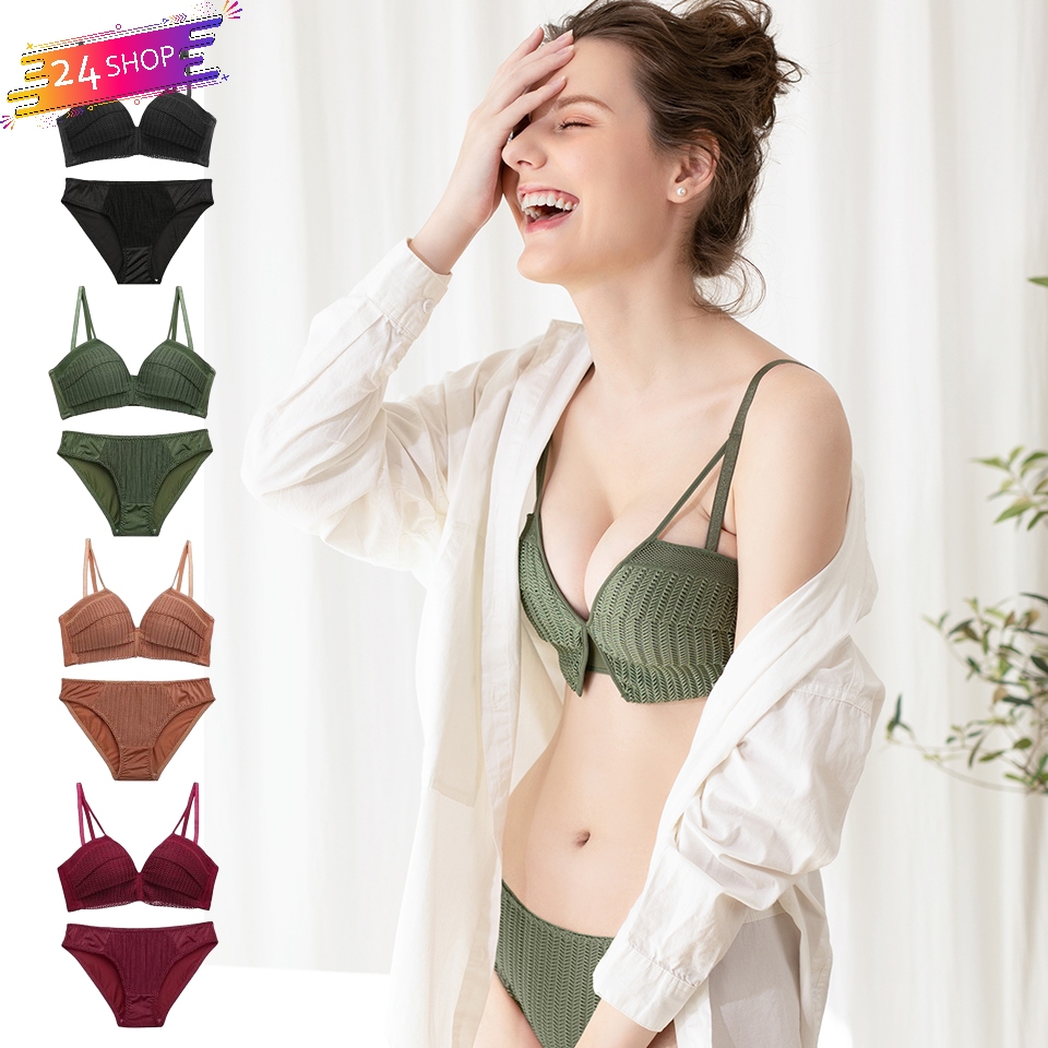 BS-601[24Shop] ชุดเซ็ท ชุดชั้นใน ดีไซน์ผ้าถัก ดันทรงอกดูมสวย | Shopee Thailand