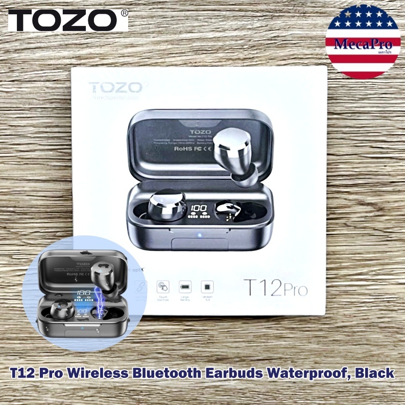 TOZO® T12 Pro Wireless Bluetooth Earbuds Waterproof, Black หูฟังไร้สาย ...