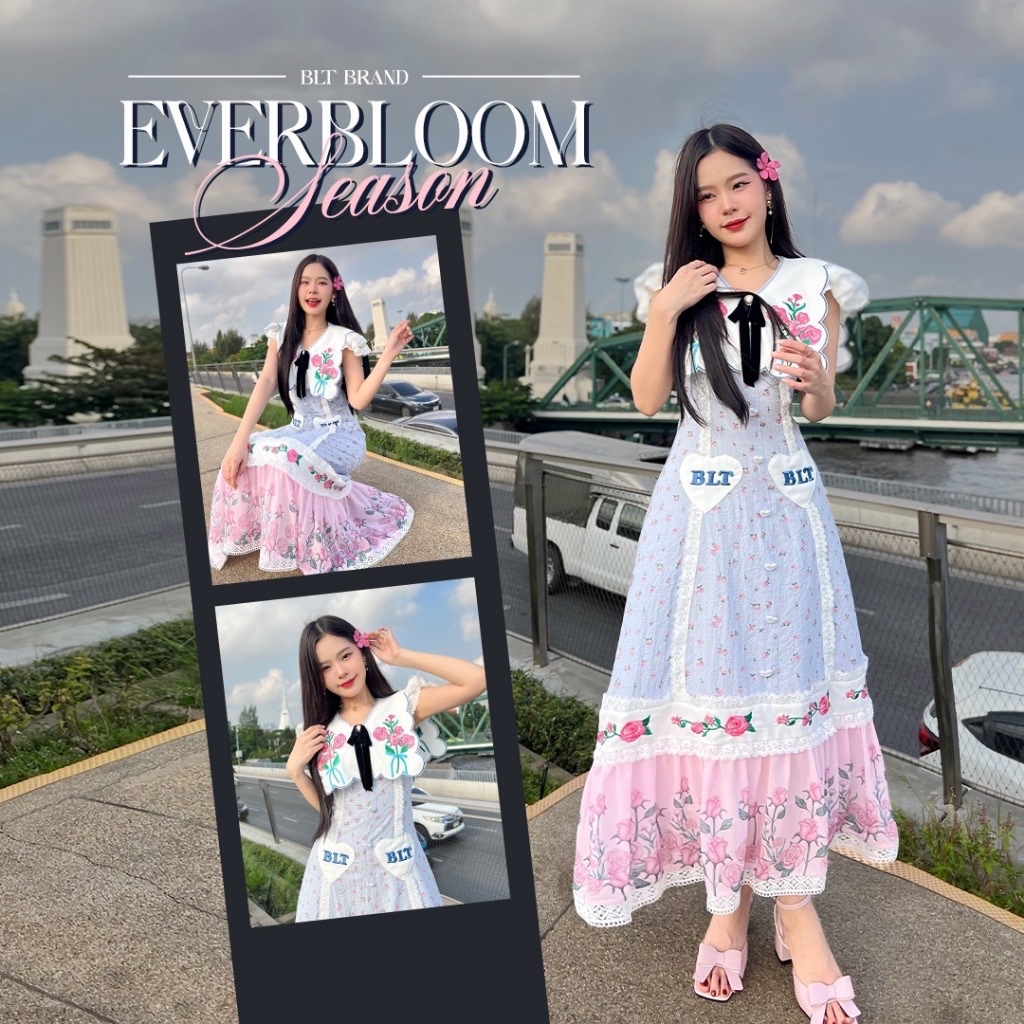 MYT x BLT BRAND : [BT330] : Ever Bloom Season : Dress เดรสยาวพาสเทล ลายดอกกุหลาบหวานละมุน ...