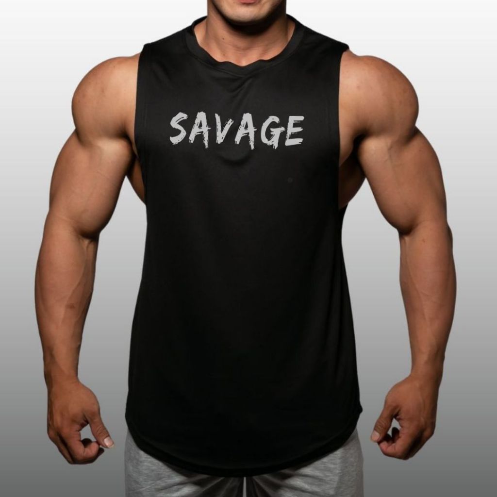 SAVAGE เสื้อแขนกุดเว้าแขนกว้าง Drop Arm Tank Sleeveless Muscle Shirt ...