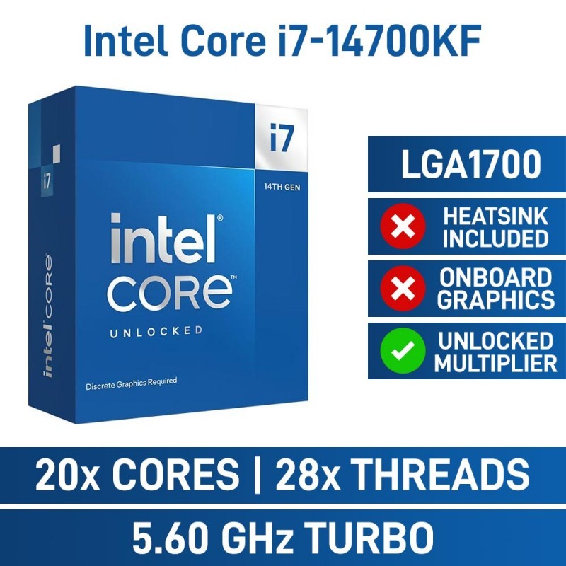 CPU (ซีพียู) INTEL CORE I7-14700KF - 20C 28T 2.5-5.6GHz (INTEL SOCKET ...