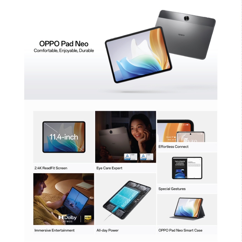 [NEW] OPPO PAD NEO จอ 10-bit IPS LCD11.4" 2.4K ใส่ซิมโทรออก 4G แบต 8000 ...