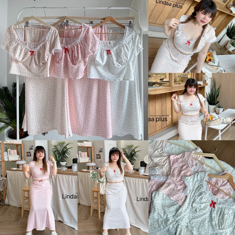 Linn Set2ชิ้น เสื้อครอปลายดอก+กระโปรงยาว plussize (มีไซซ์) | Shopee Thailand