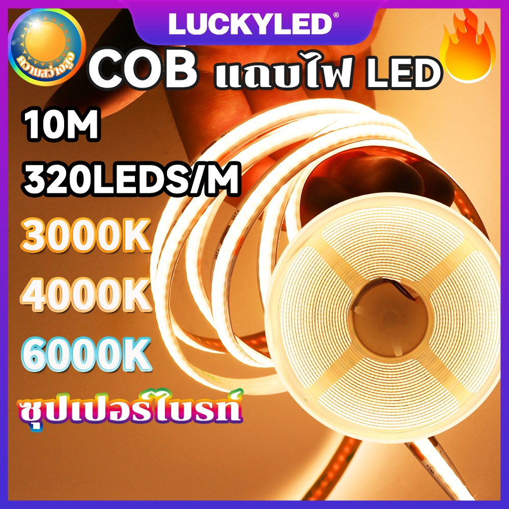 LUCKYLED 10M แถบไฟ LED ความหนาแน่นสูง COB ยืดหยุ่น 320/576leds DC24V ...