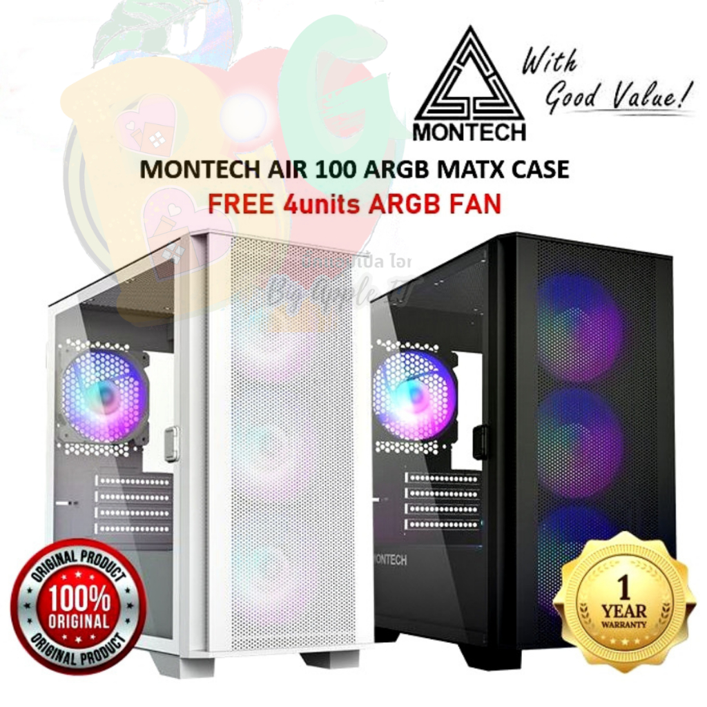 CASE (เคสเกมมิ่ง) MONTECH AIR 100 ARGB Micro ATX/Mini ITX สีดำ/สีขาว ...