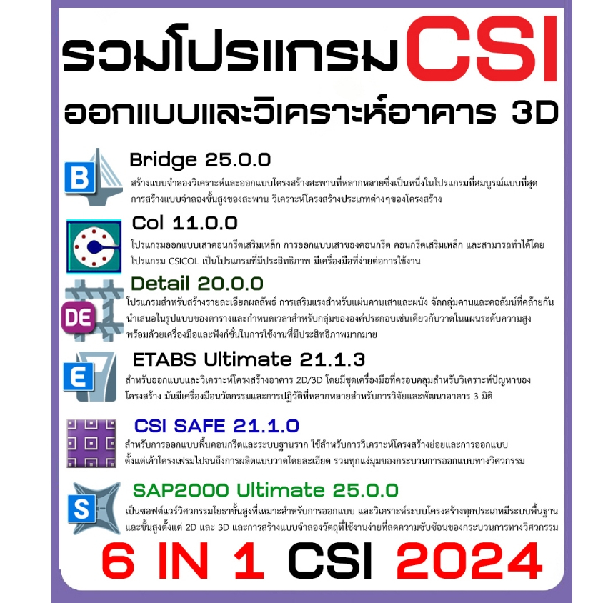 รวมโปรแกรม CSI 6 IN 1 โปรแกรมวิศวกรรมออกแบบโครงสร้าง ออกแบบและวิเคราะห์ ...