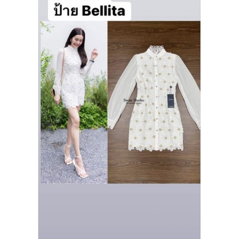 ชุดเดรสสีขาวลายปักลูกไม้ทั้งชุดกระดุมหน้ามีซับในทั้งตัวป้ายBellita♥️Size ️M | Shopee Thailand