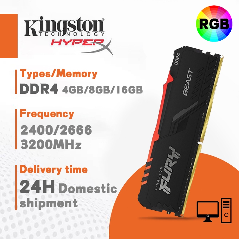 【สินค้าเฉพาะจุด】RGB Kingston Hyperx BEAST 4gb/8GB/16GB RGB 2400/2666/3200MHZ Desktop RAM DDR4 ...