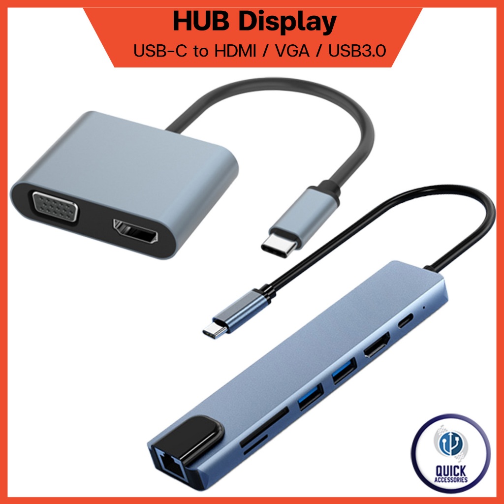 อะแดปเตอร์ HUB USB Display / USB-C HDMI USB3.0 SD CARD RJ45 TF สายแปลง TypeC (JH) | Shopee Thailand