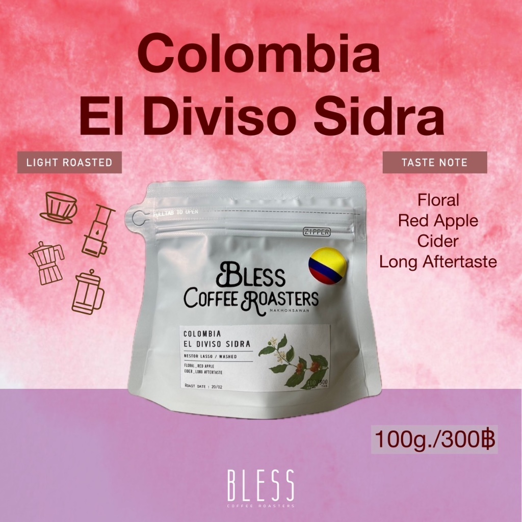 เมล็ดกาแฟคั่วอ่อนColombia El Diviso Sidra100g/300 Nestor Lasso Washed ...