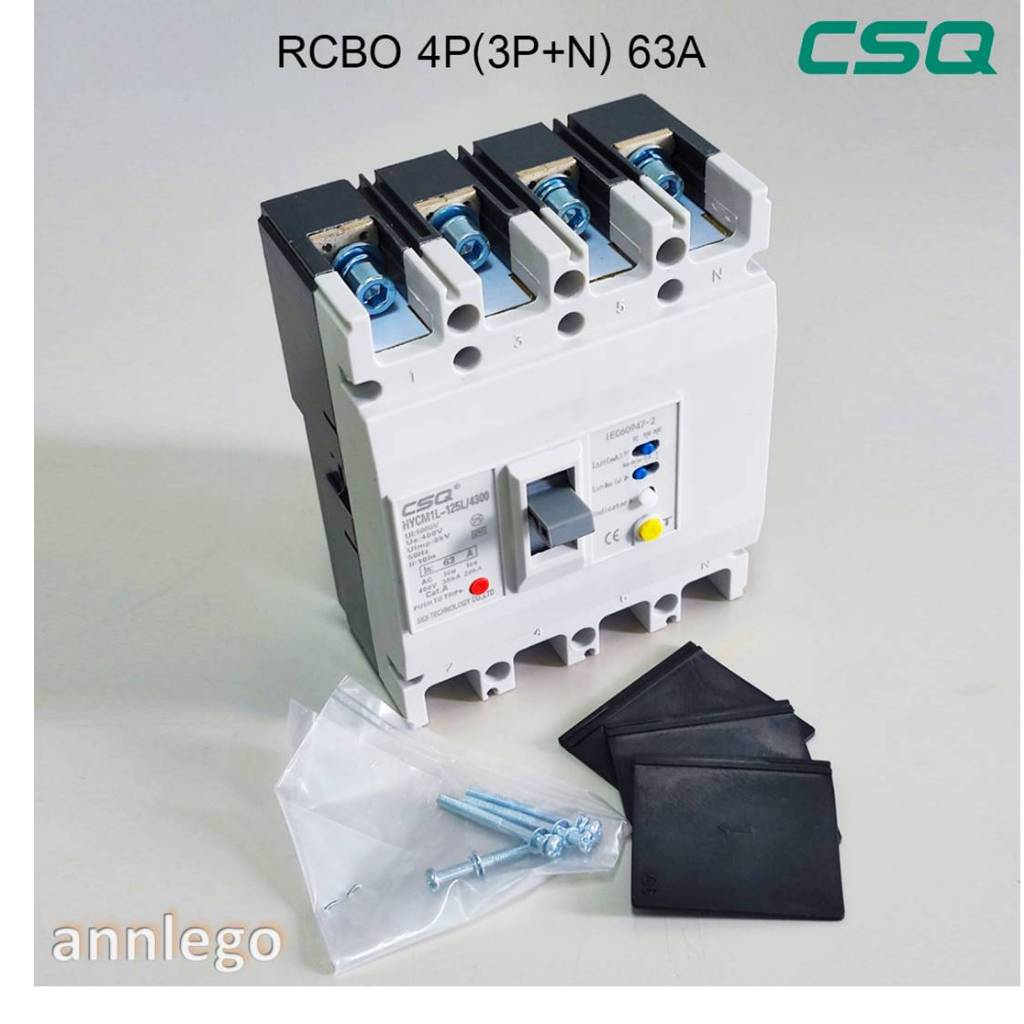 เบรคเกอร์กันดูด RCBO 4P(3P+N) ยี่ห้อ CSQ รุ่น HYCM1L-125 และ HYCM1L-250 ...